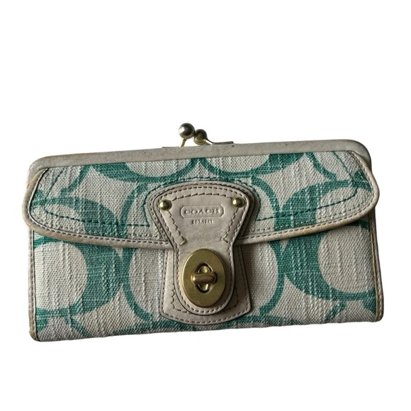 Coach | Bags | Coach Vintage Green Mono Gold Turnlock Bifoldaccordion ...